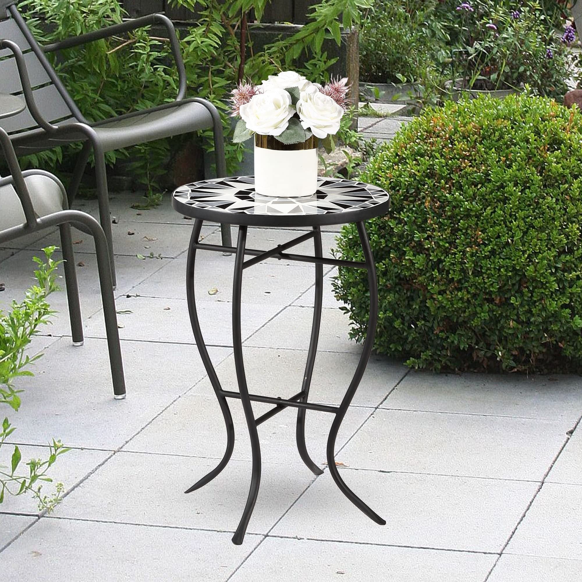 Overstock Ledel Outdoor Ceramic Side Table Mosaic Plant Stand Blue