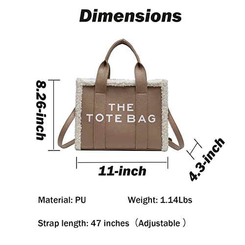 NEGBIU Tote Bag for Women, PU Leather Tote Bag with Lamb Wool, Crossbody Handbag for Travel/Work(11 * 8.26 * 4.3in