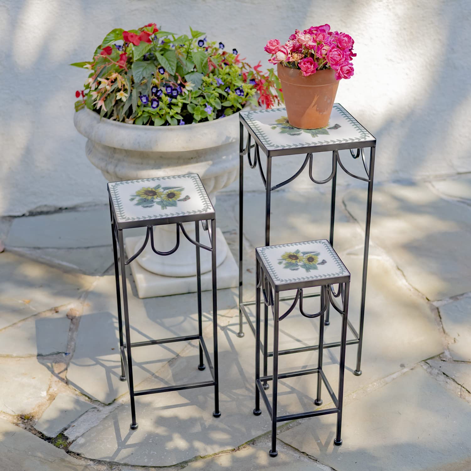 Zaer Ltd. “Marisol” Set of 3 Square Nesting Iron Mosaic Plant Stands