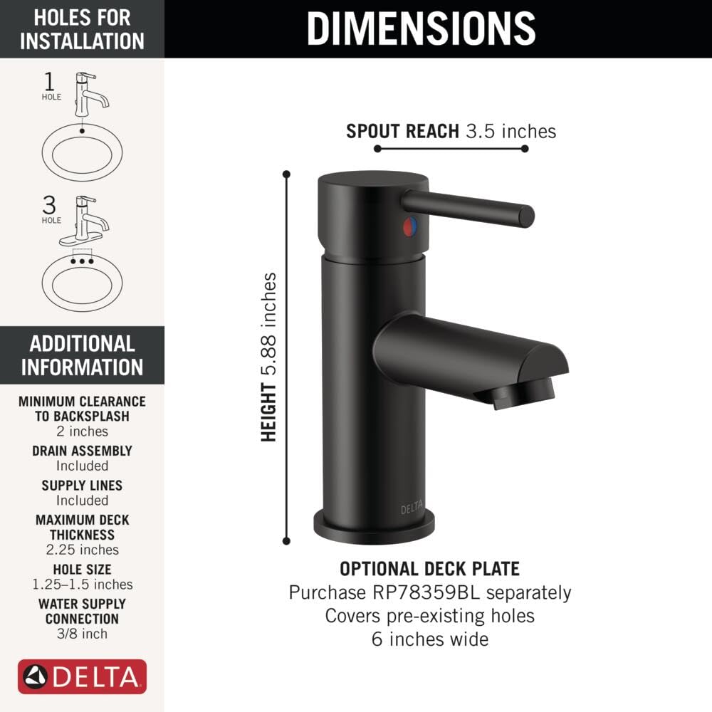 DELTA 559LF-BLGPM-PP Modern Handle Lavatory Faucet Single Hole, Matte Black
