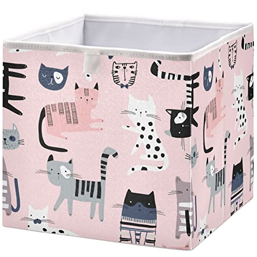 visesunny Rectangular Shelf Basket Cute Cat Dot Clothing Storage Bins Closet Bin with Handles Foldable Rectangle Storage Baskets Fabric Containers Boxes for Clothes,Books,Toys,Shelves,Gifts
