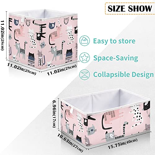 visesunny Rectangular Shelf Basket Cute Cat Dot Clothing Storage Bins Closet Bin with Handles Foldable Rectangle Storage Baskets Fabric Containers Boxes for Clothes,Books,Toys,Shelves,Gifts