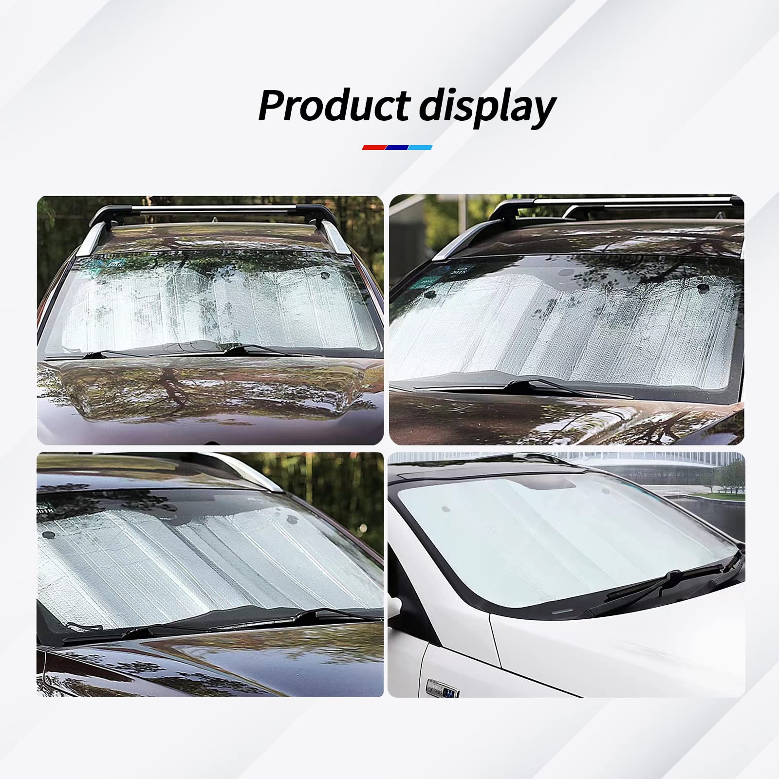QODOLSI Pack-1 Car Windshield Sunshade, 51.1" x 23.6" Front Windshield Sunscreen Heat Shield, Front Window Sun Protector Cover, Universal for Auto SUVs UV Rays & Sun Heat Interior Protector (Silver)