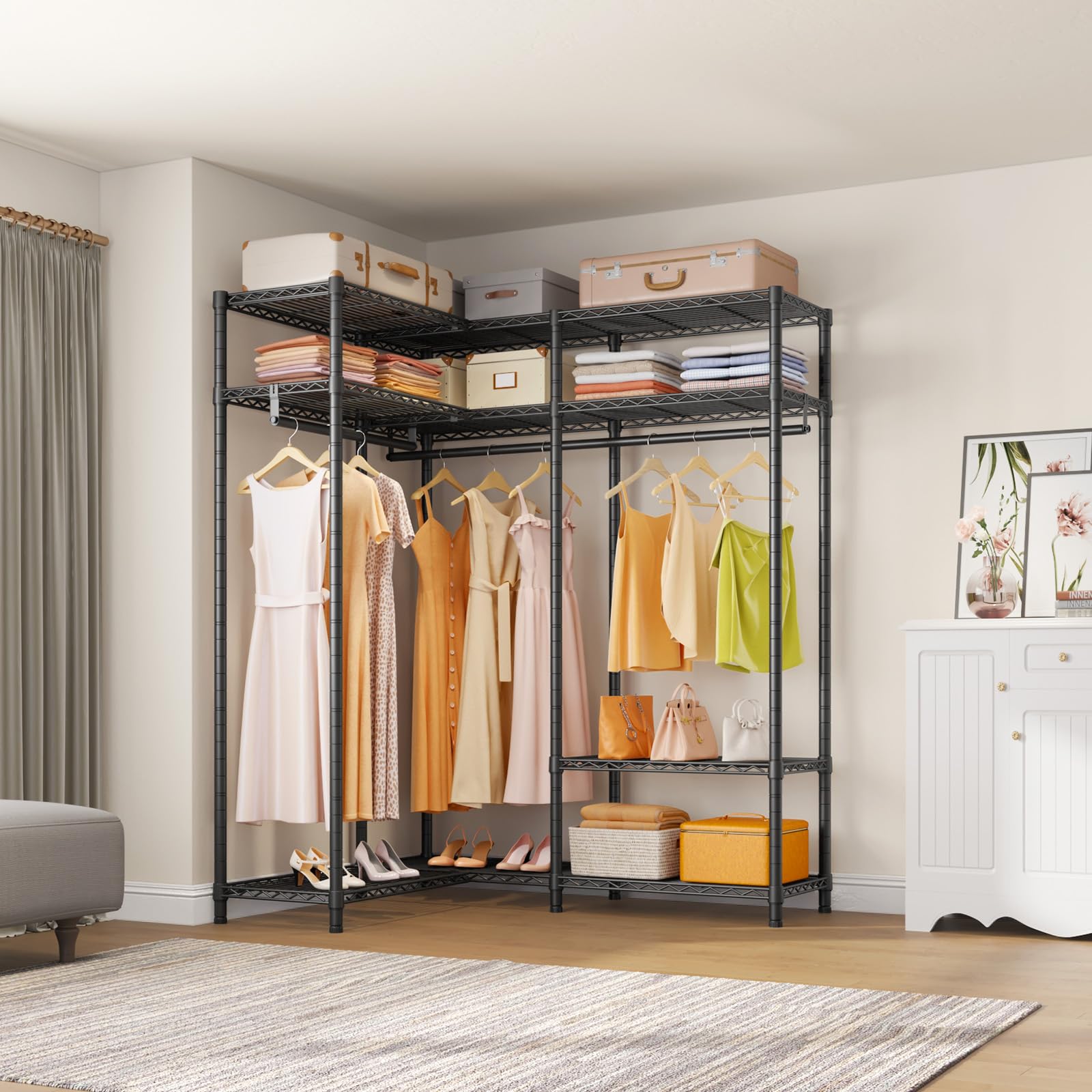 VIPEK L30 Garment Rack, Heavy Duty Corner Clothes Rack, L Shaped Corner Closet System with Adjustable Shelves & Hanging Rods, Freestanding Corner Wardrobe Portable Closet for Hanging Clothes