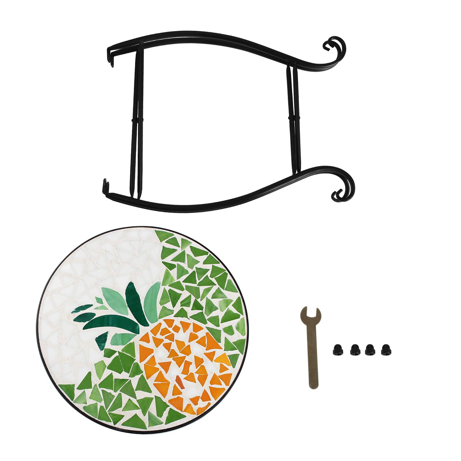 display4top Mosaic Round Outdoor Accent Table,Plant Flower Stand,Round Side Table (Yellow)