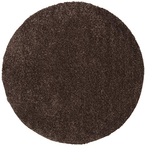 Safavieh August Shag Collection 4' x 4' Round Brown AUG900T Solid Non-Shedding 1.2-inch Thick Area Rug