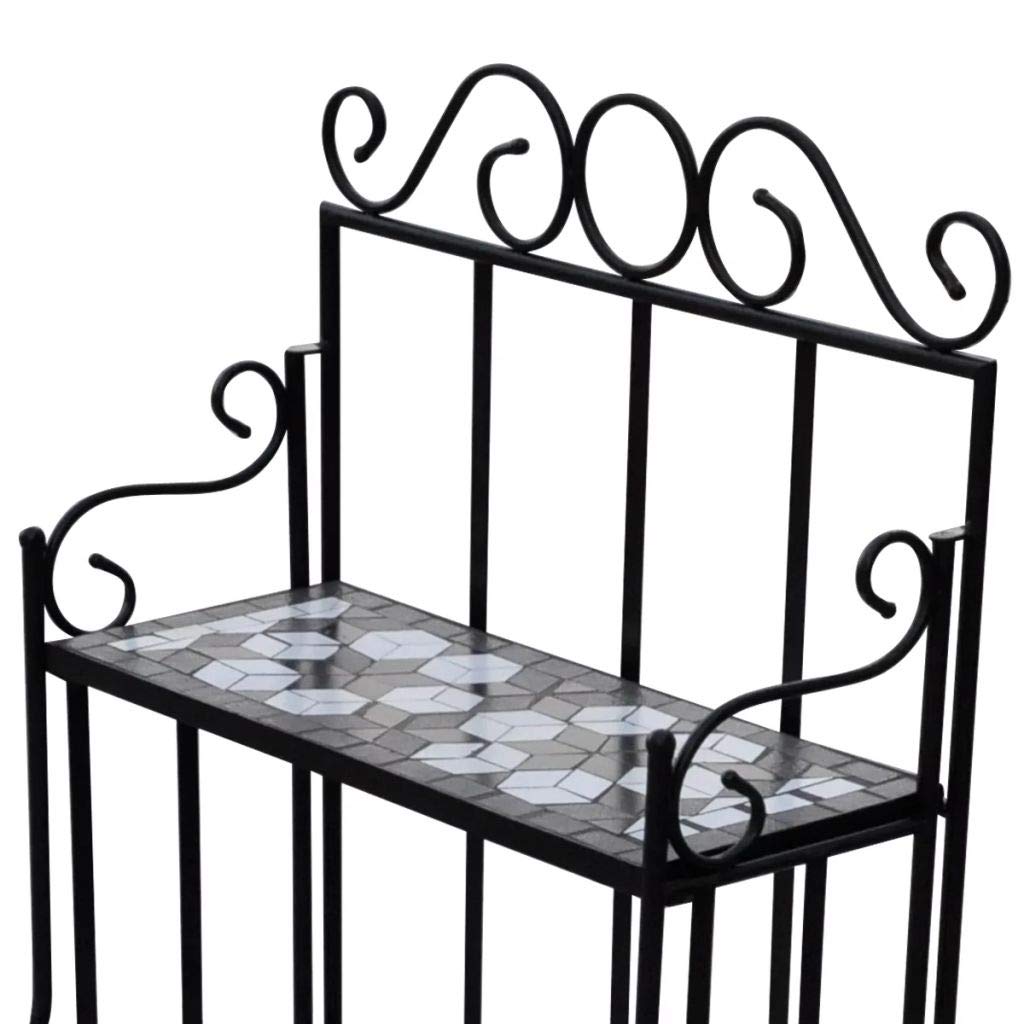 shubiao Plant Stand Display Black White mosaics Table, Patio Table Decor, mosaics Table Outdoor, mosaics Plant Stand Pattern