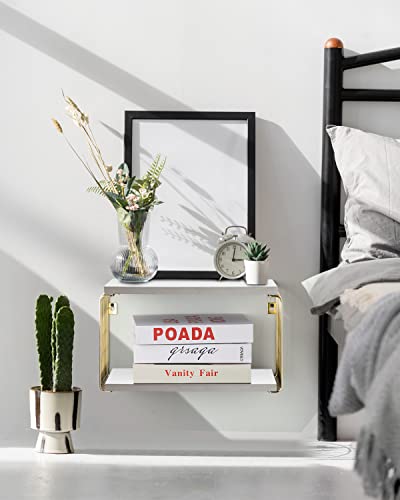 Filano Floating Nightstand 2 Tier Modern Geometric White Nightstand Wall Mounted Nightstand Bedside Shelf Floating Shelves for Bedroom Living Room White