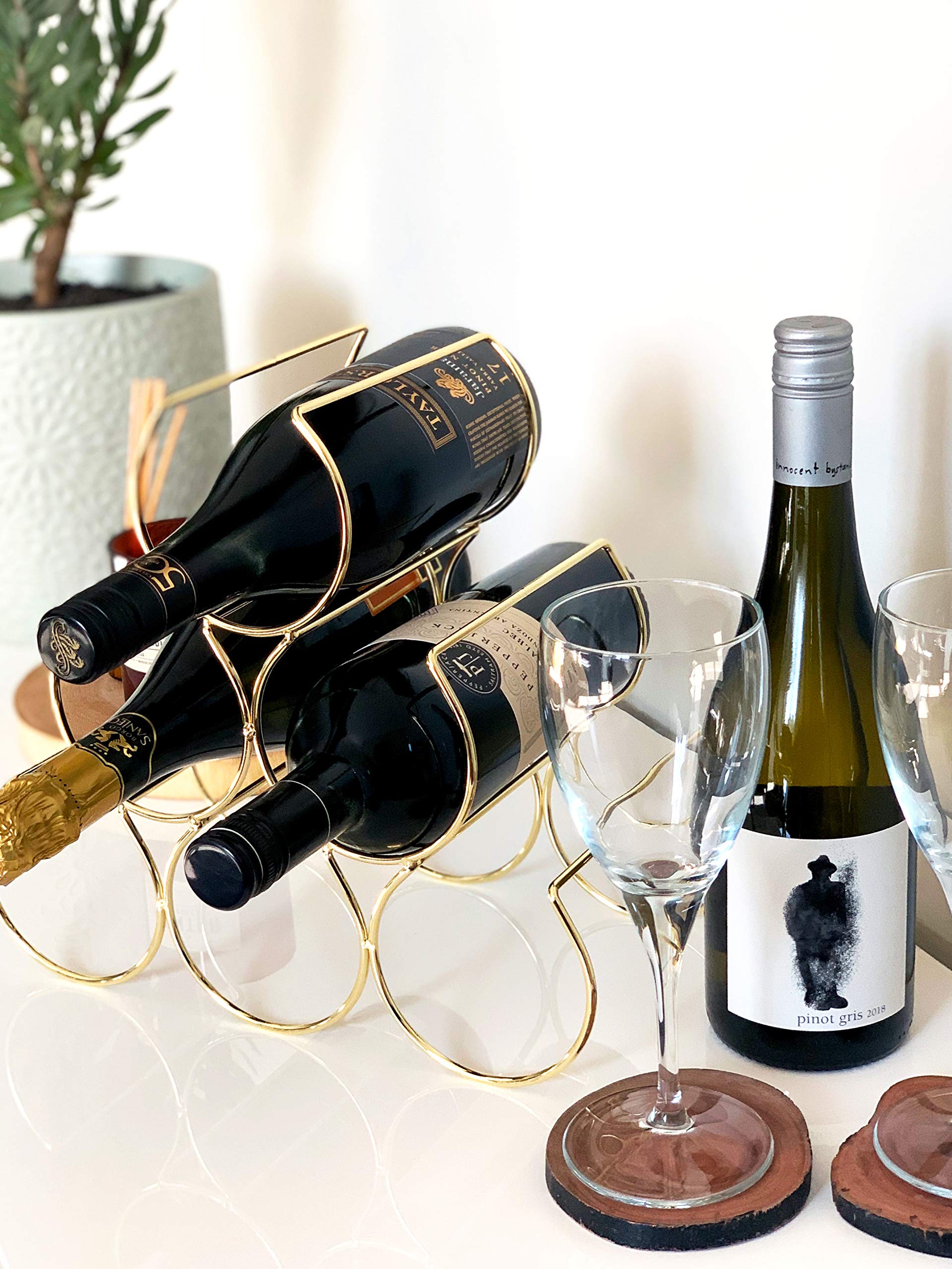 Gold Wine Rack - Wire Wine Rack - Bar Cart Decor - Bar Cart Accessories - Wine Racks Countertop - Gold Kitchen Accessories - Table Top Wine Rack - Freestanding Wine Rack - Modern Century Wine Rack