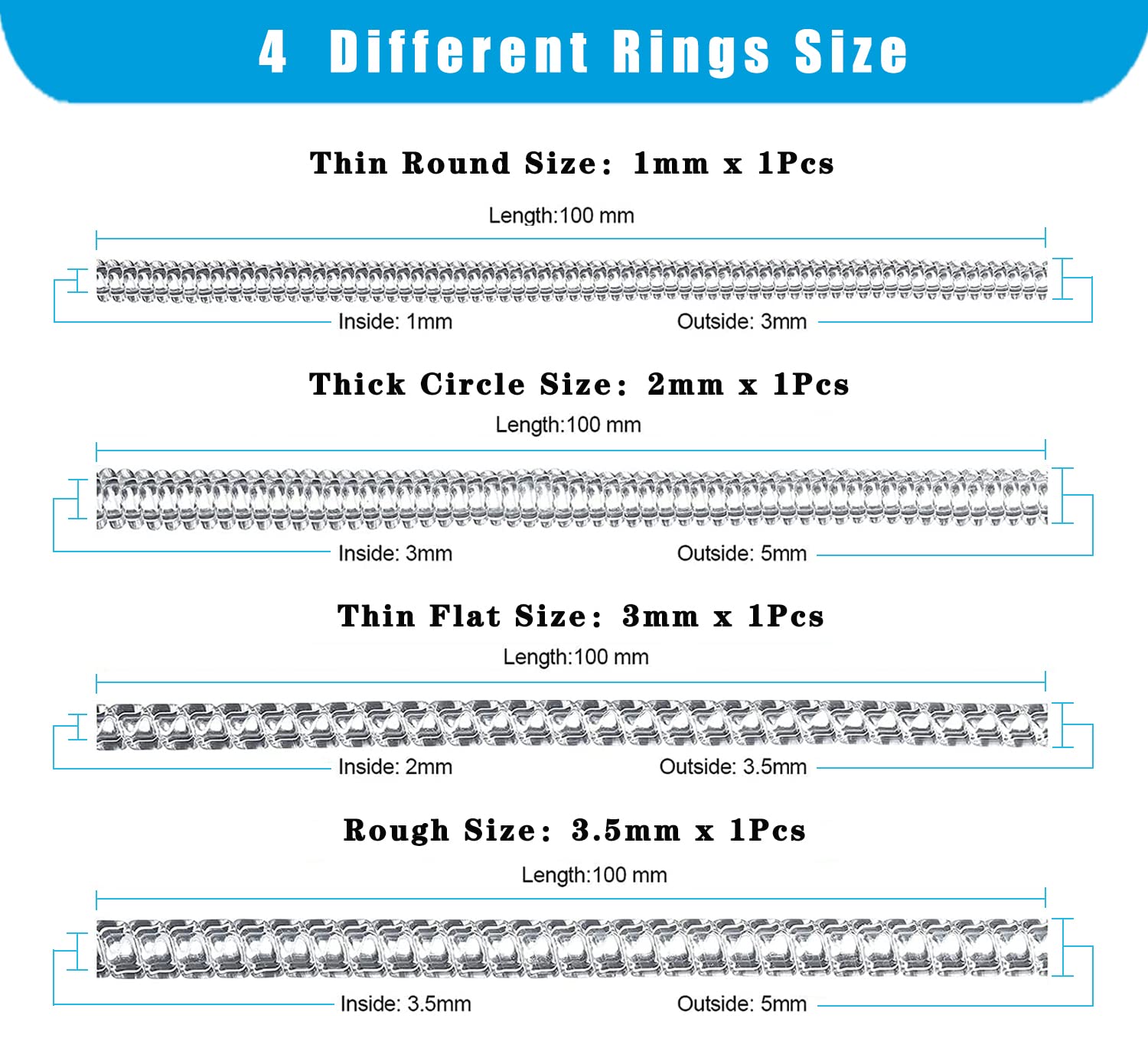 70 Pcs Ring Size Adjuster for Loose Rings with Ring Size Measuring Tool for Ring Adjuster, Plug-in Invisible Ring Spiral Silicone Tightener with Women and Men Any Rings Size