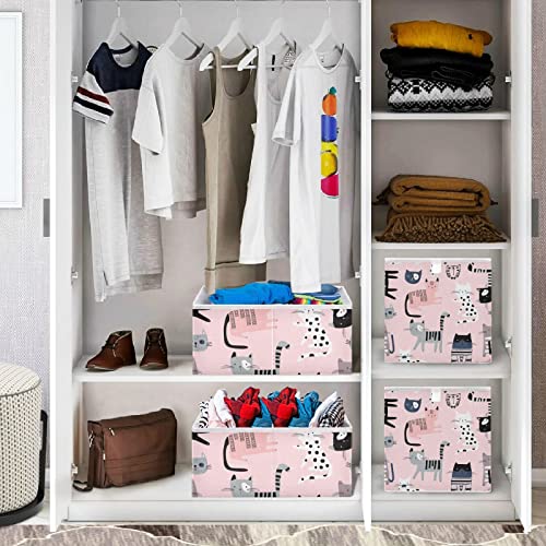 visesunny Rectangular Shelf Basket Cute Cat Dot Clothing Storage Bins Closet Bin with Handles Foldable Rectangle Storage Baskets Fabric Containers Boxes for Clothes,Books,Toys,Shelves,Gifts