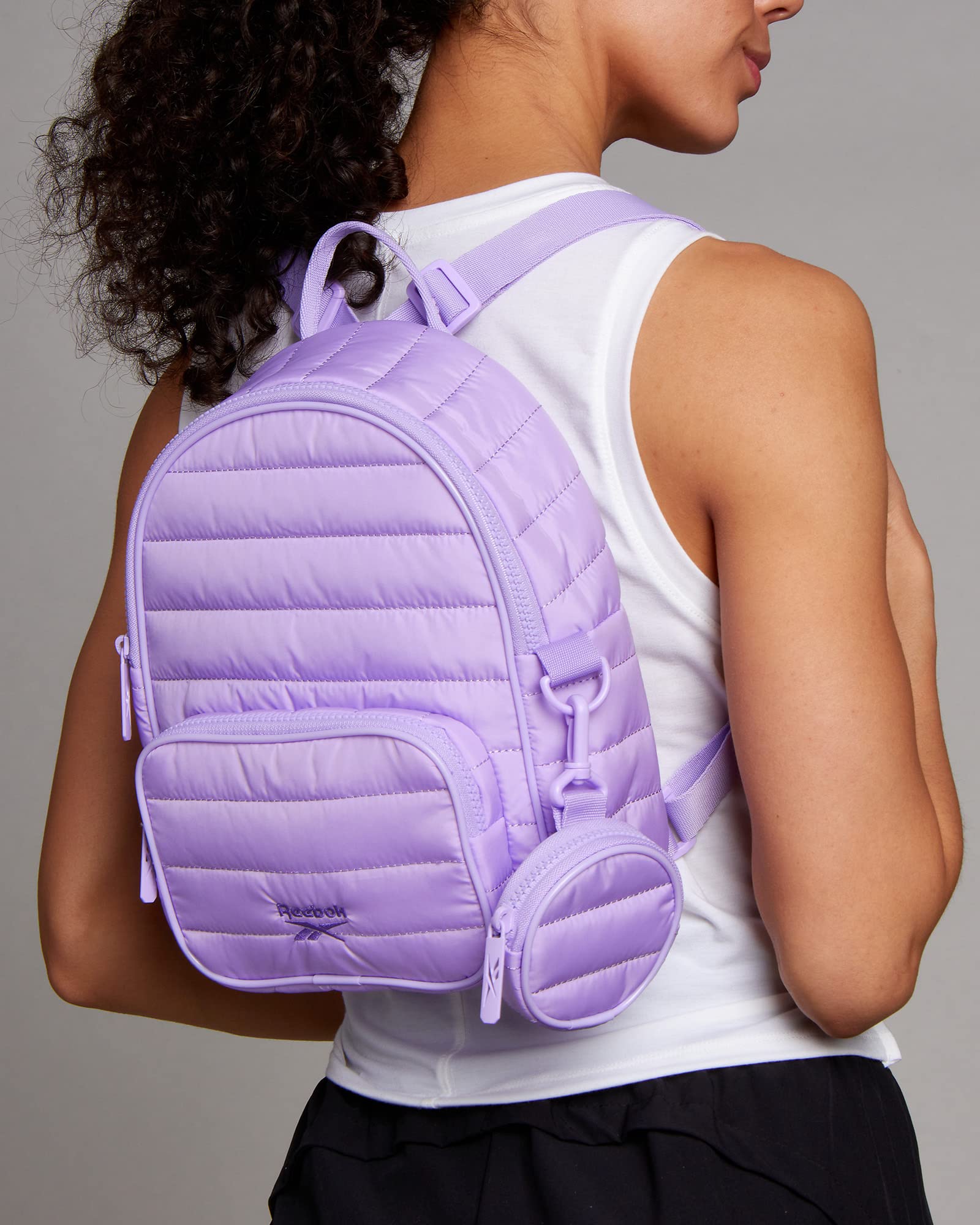 Reebok Women's Backpack - Artemis Quilted Shoulder Purse - Travel Gym Bag for Kids, Teens, and Adults, Size One Size, Pastel Lilac