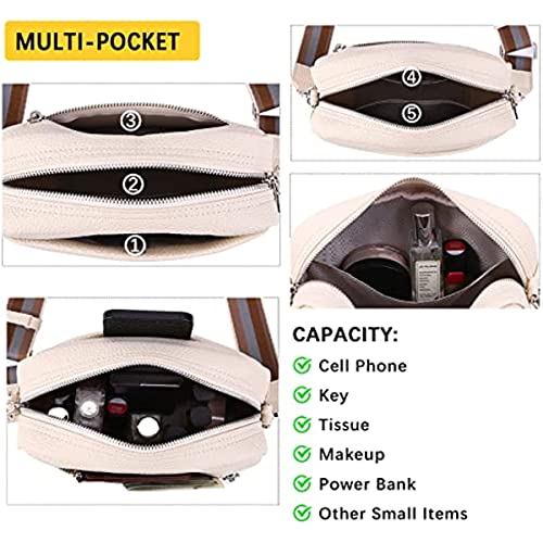 crossbody bags for women Camera Bag Wide Strap Leather Cross Body Bag, Ladies Handbag Small Shoulder bag (Off white)