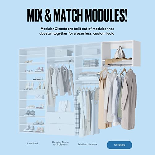 Modular Hanging Closet System - Corner Closet Organizer with Storage Shelves (White, 22.5 inches Wide)
