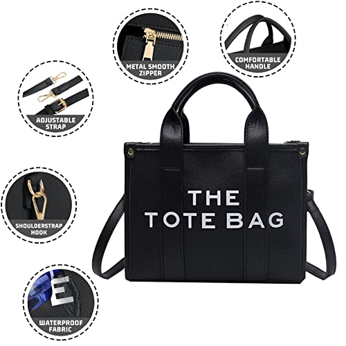 Tote Bag for Women, Trendy Leather Tote Bag Small Personalized Top Handle Crossbody Handbags for Work Travel Black