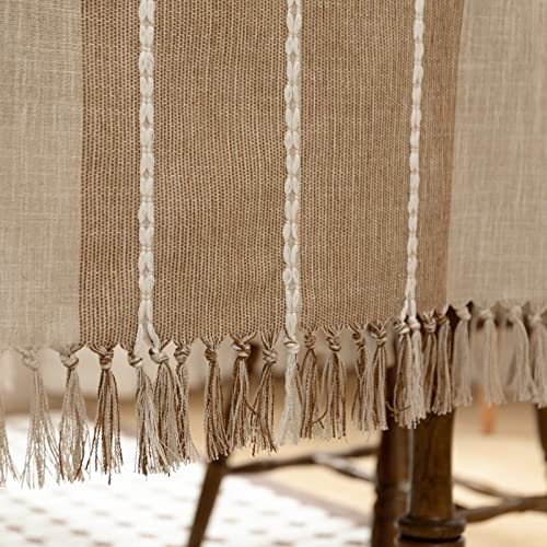 INUTOWA Handmade Tassels Tablecloth Embroidery Burlap Linen - Heavy Duty Wrinkle Free Rectangle Table Cloth for 6 Foot Tables Rustic Farmhouse Tablecloths for Outdoor Party Kitchen Coffee 55x86