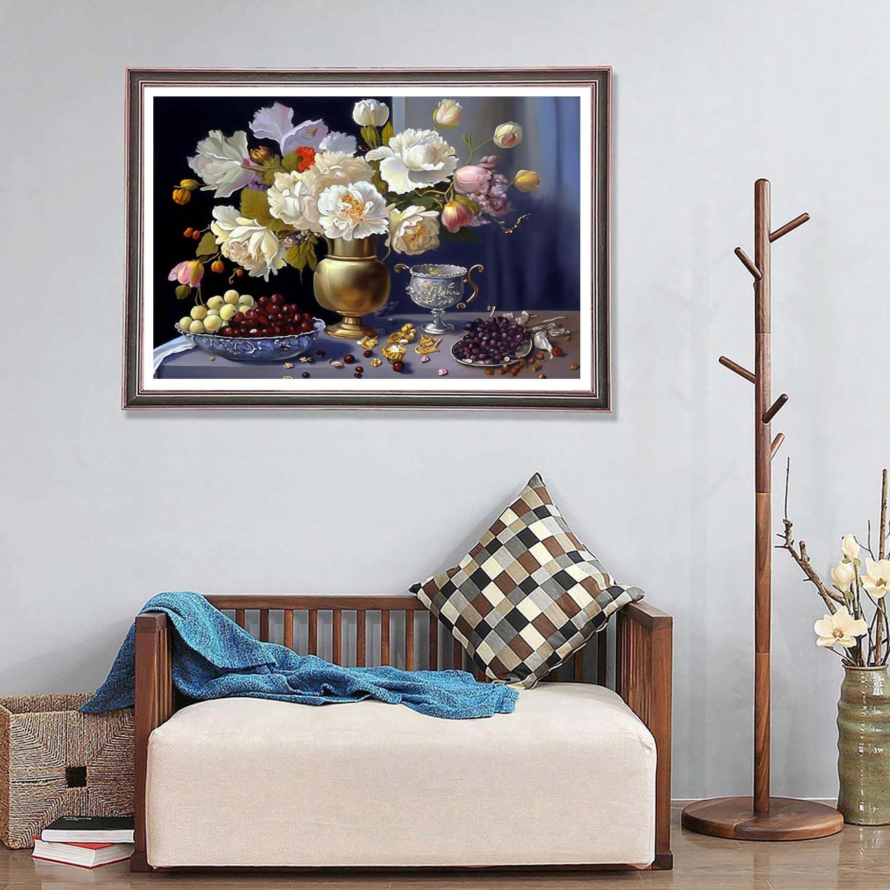 Ginfonr DIY 5D Diamond Art Kits for Adults, Flowers Fruit Table Diamond Painting for Adults, Diamond Art Plants Full Drill, Diamond Art Kits Embroidery Rhinestone Craft for Home Wall Decor 12*16 Inch