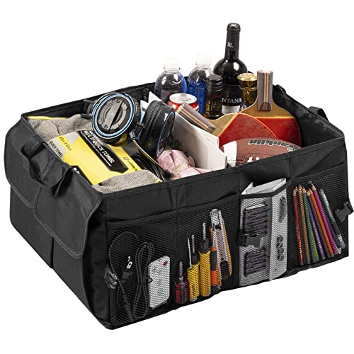 JNCHOICE Trunk Organizer for Car, Collapsible Car Organizer Multi-Compartment Car Storage for SUV, Truck & Car Accessories for Backseat -Black