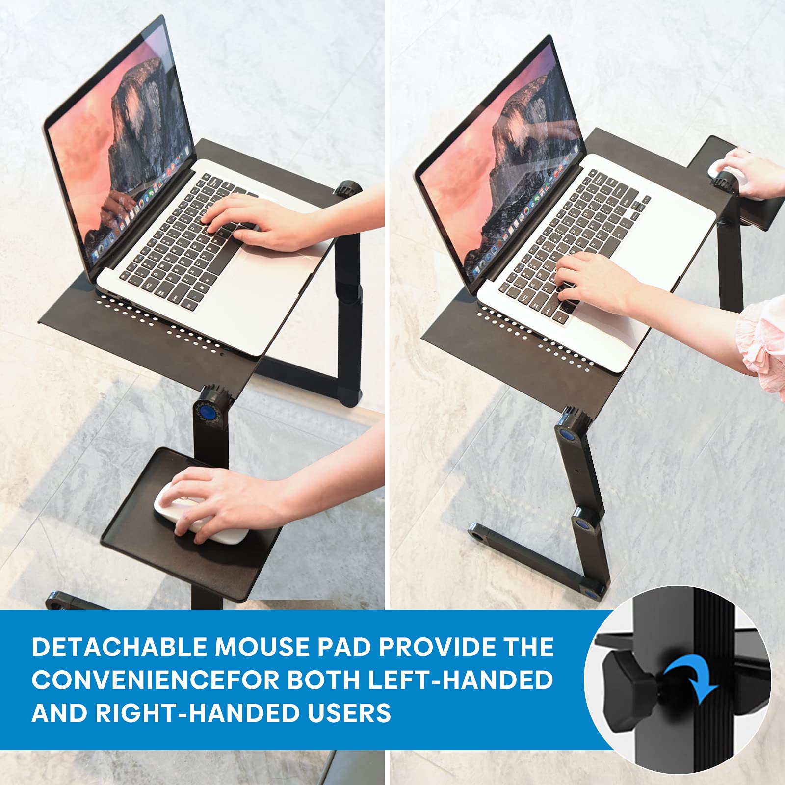 Extra Wide Adjustable Laptop Stand with Cooling Fan & Mouse Pad for 17 Inch Computer, Portable Ergonomic Lap Desk for Bed Sofa Couch Office (Aluminum Table Tray: 19", Black)