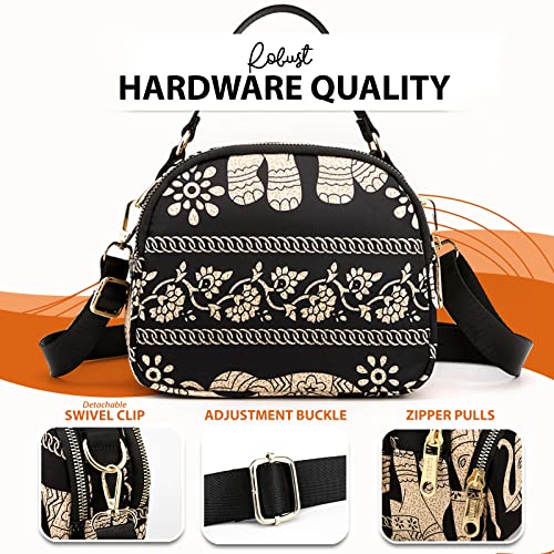 Katloo Small Crossbody Cell Phone Purse for Women Nylon Satchel Wallet Designer Handbags Tote Bag with Top Handle/Detachable Shoulder Strap (Black)