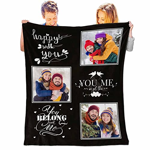 D-Story Custom Blanket with Photo Text Personalized Bedding Throw Blankets Customized Flannel Fleece Blankets for Family Birthday Wedding Gift Fits Couch Sofa Bedroom Living Room 80x60in
