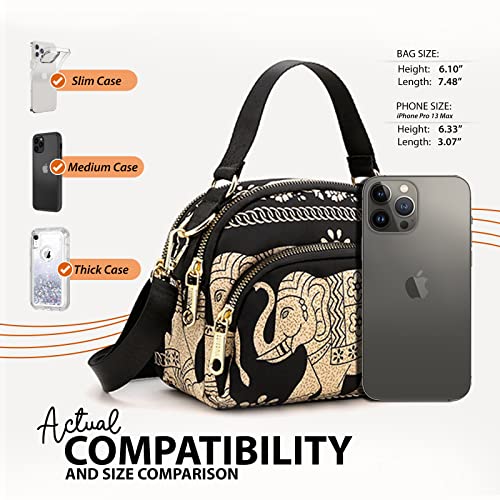 Katloo Small Crossbody Cell Phone Purse for Women Nylon Satchel Wallet Designer Handbags Tote Bag with Top Handle/Detachable Shoulder Strap (Black)