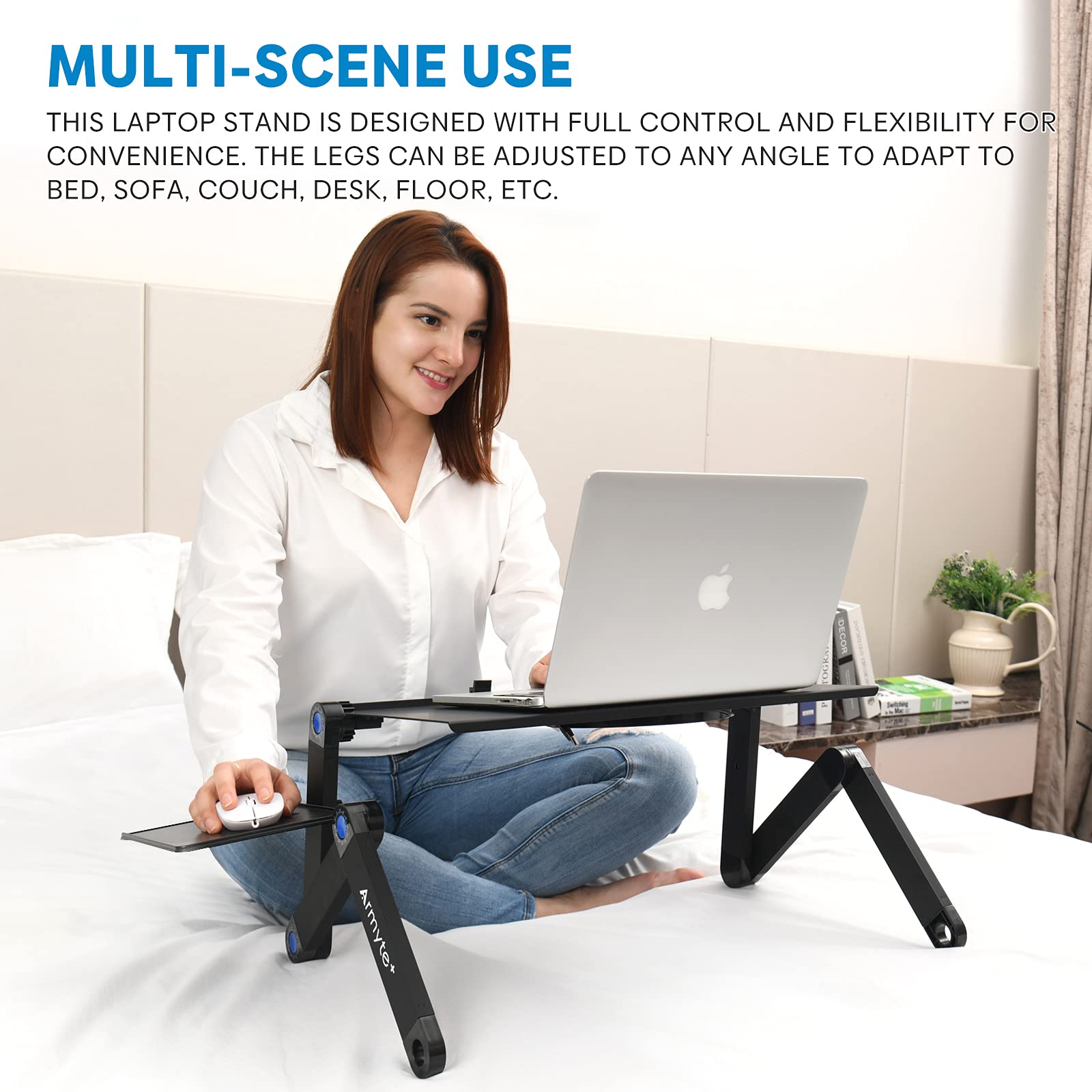 Extra Wide Adjustable Laptop Stand with Cooling Fan & Mouse Pad for 17 Inch Computer, Portable Ergonomic Lap Desk for Bed Sofa Couch Office (Aluminum Table Tray: 19", Black)