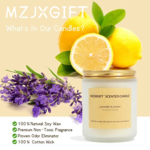 Great Gifts for Him or Her, MZJXGIFT Scented Candle, 7 Oz Natural Soy Wax, Single Lead-Free Cotton Wick, 48 Hours of Burn Time (Lavender & Lemon)