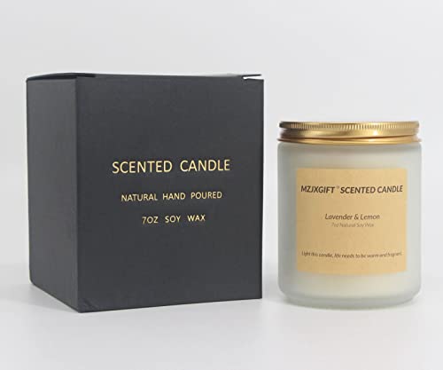 Great Gifts for Him or Her, MZJXGIFT Scented Candle, 7 Oz Natural Soy Wax, Single Lead-Free Cotton Wick, 48 Hours of Burn Time (Lavender & Lemon)