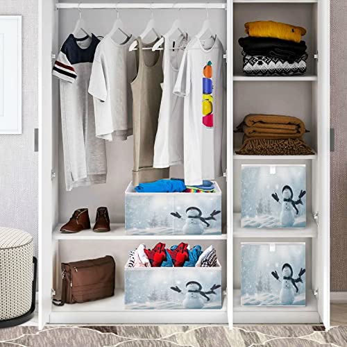 Kigai Christmas Snowman Rectangular Storage Bins - 16x11x7 In Large Foldable Storage Basket Fabric Storage Baskes Organizer for Toys, Books, Shelves, Closet, Home Decor