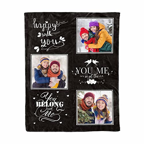D-Story Custom Blanket with Photo Text Personalized Bedding Throw Blankets Customized Flannel Fleece Blankets for Family Birthday Wedding Gift Fits Couch Sofa Bedroom Living Room 80x60in