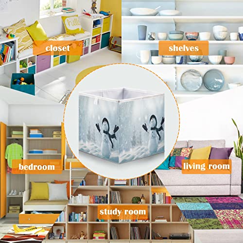 Kigai Christmas Snowman Rectangular Storage Bins - 16x11x7 In Large Foldable Storage Basket Fabric Storage Baskes Organizer for Toys, Books, Shelves, Closet, Home Decor