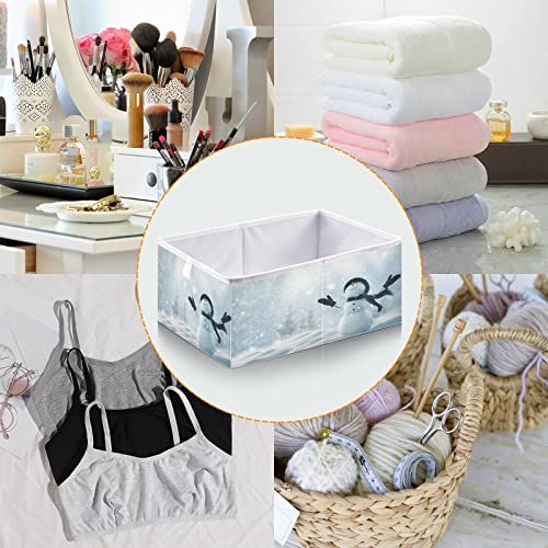 Kigai Christmas Snowman Rectangular Storage Bins - 16x11x7 In Large Foldable Storage Basket Fabric Storage Baskes Organizer for Toys, Books, Shelves, Closet, Home Decor