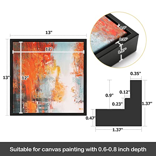 FOLKOR 12x12 Frame for Canvas Painting 0.6-0.8β Deep, 2 Pack Square Floater Frame for Canvas Prints, Floating frame for Wall Art Oil Painting Paint by Numbers Living Room Decor (Black)