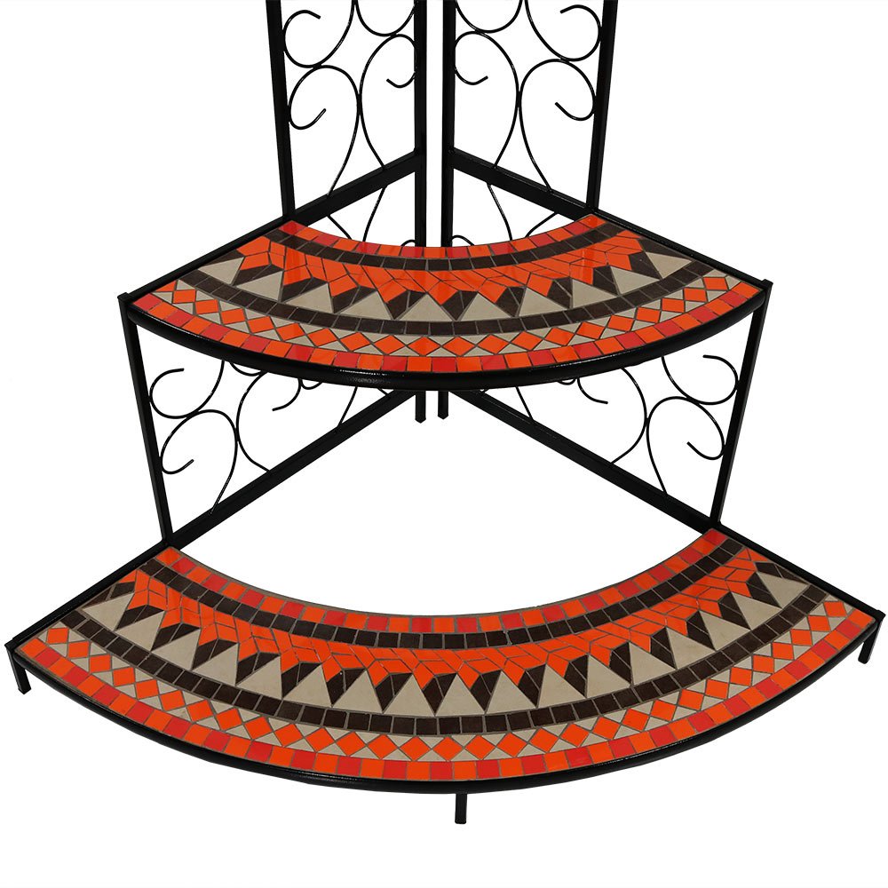 Sunnydaze Large 3-Tier Mosaic Plant Stand - Indoor or Outdoor Metal Corner Flower Pot Shelf - 40" H