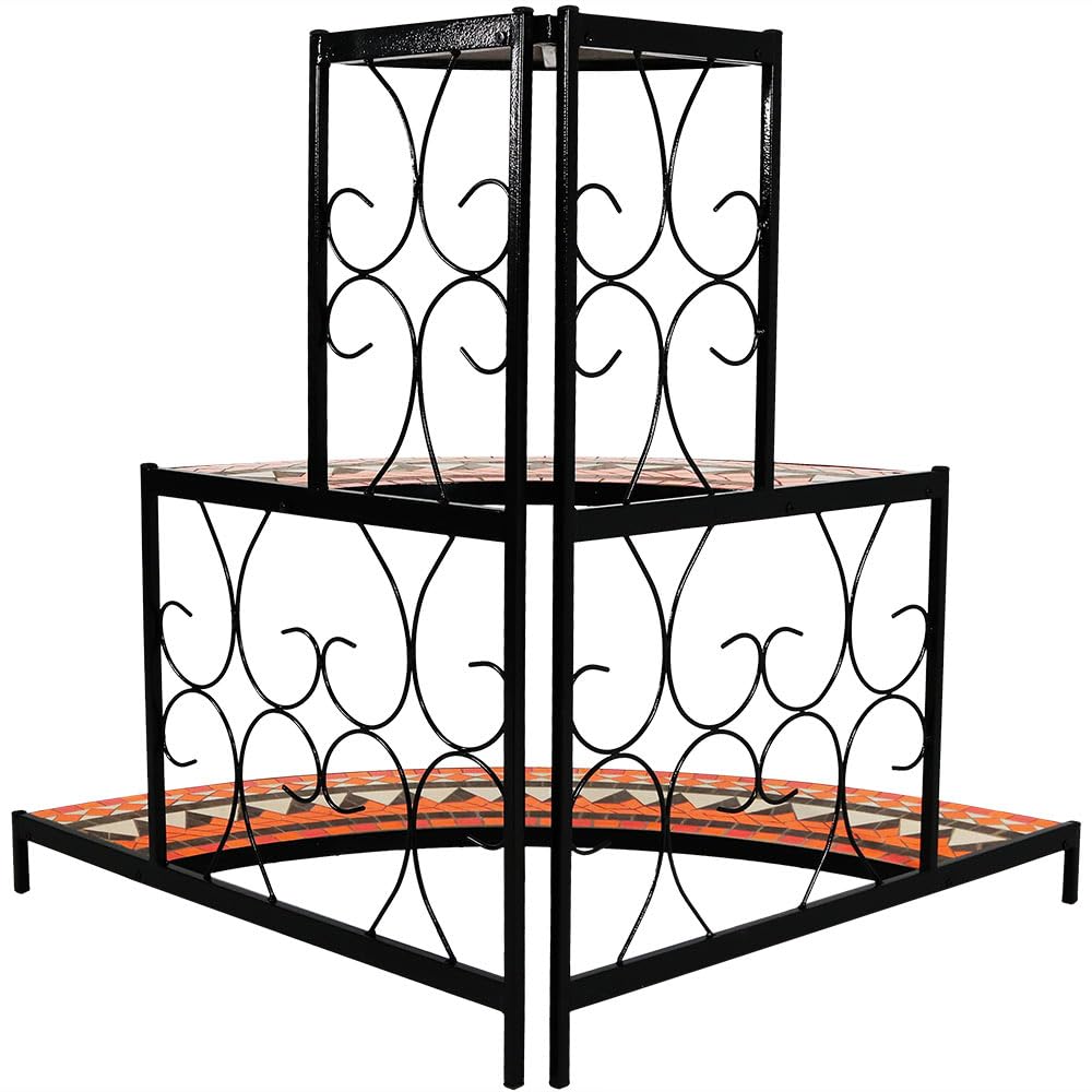 Sunnydaze Large 3-Tier Mosaic Plant Stand - Indoor or Outdoor Metal Corner Flower Pot Shelf - 40" H