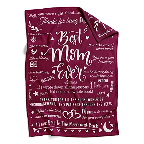 Mom Birthday Gifts from Daughter Son, Gifts for Mom, Mom Gifts, Letter Warm Soft Throw Blanket for Mom, Best Mom Ever Blanket for Mom, Mom Gifts for Birthday, Mothers Day, Christmas