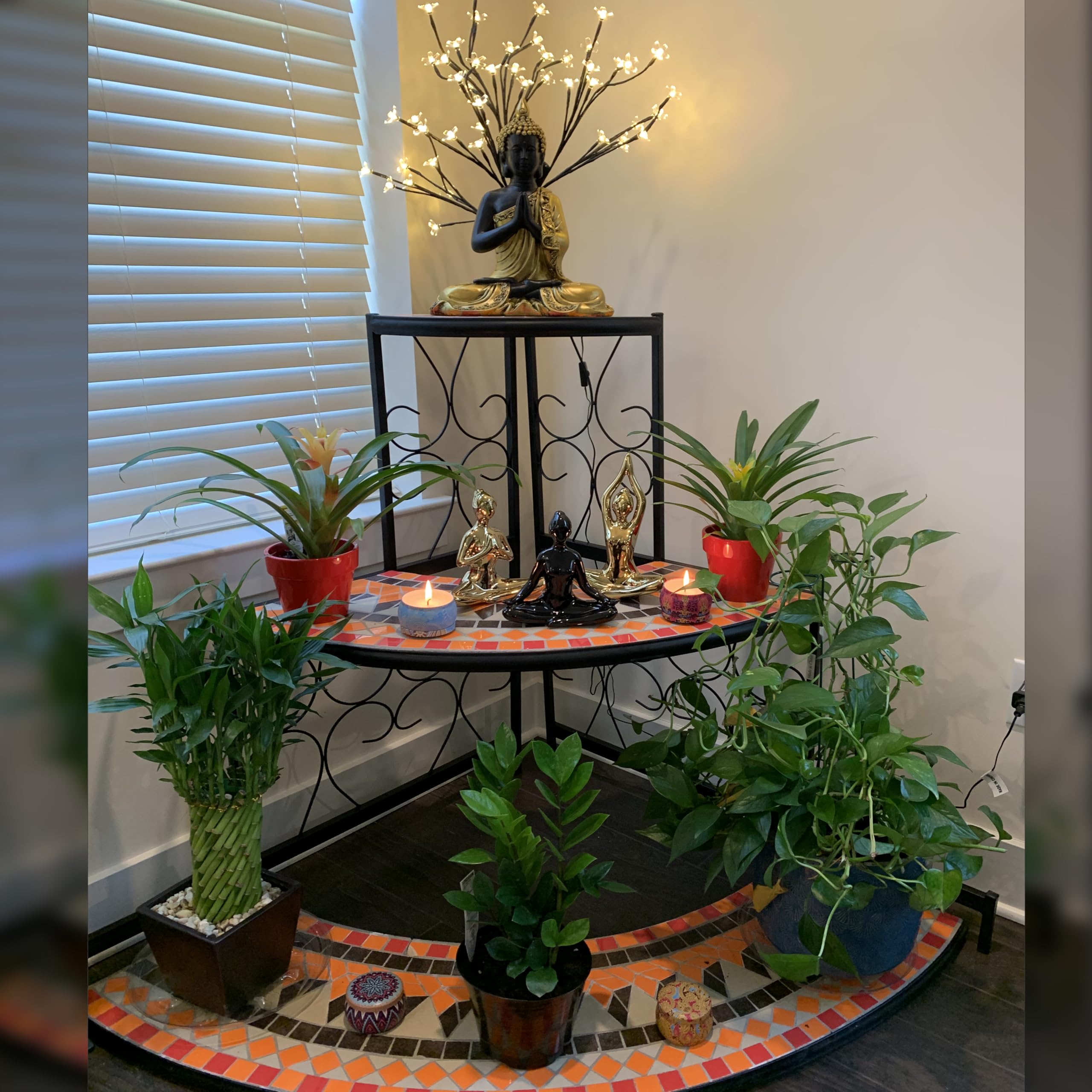 Sunnydaze Large 3-Tier Mosaic Plant Stand - Indoor or Outdoor Metal Corner Flower Pot Shelf - 40" H