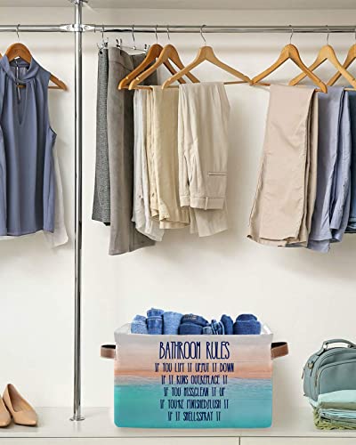 Storage Basket,Summer Ocean Quotes with Starfish Collapsible Storage Bin with Handles Waterproof Foldable Cube Bins Chic Wooden Board Large Organizer Baskets for Shelves Closet Nursery