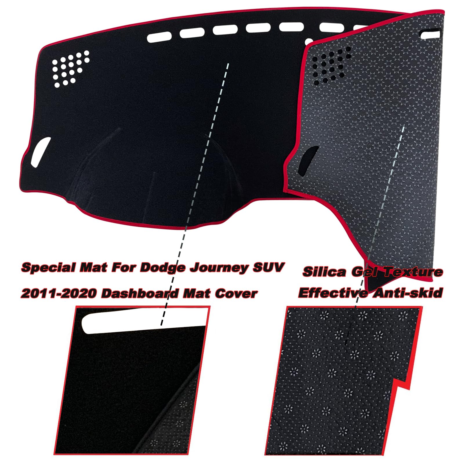 KEEGTBOX Dash Mat Cover Custom Interior Center Console Compatible with Dodge Journey 2011 2012 2013 2014 2015 2016 2017 2018 2019 2020 Dashboard mat Covers Accessories (Red Rim)