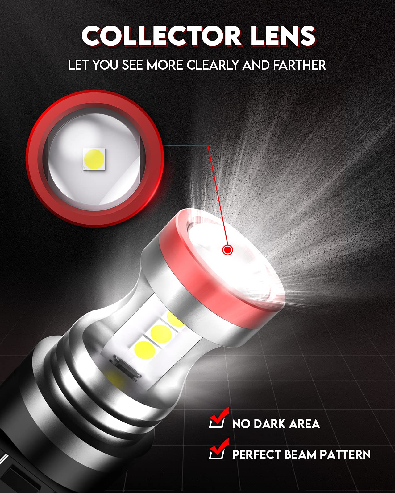 Torchbeam 7440 7443 LED Bulb Xenon White 6000k T20 Wedge 7441 7444 992 Backup Reverse Light LED Bulbs with Projector(Pack of 2)