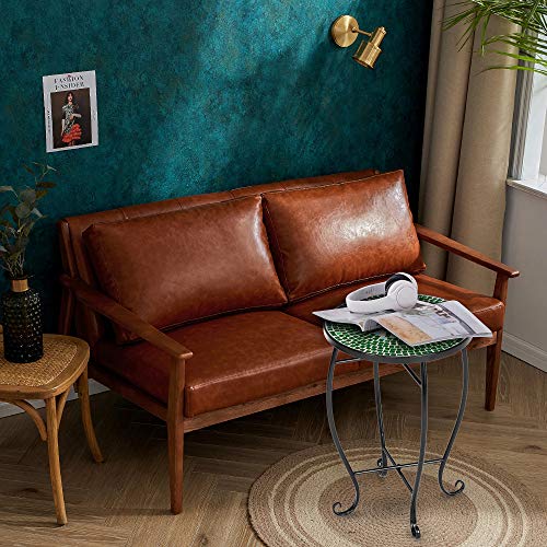 Henf Mosaic Side Table Outdoor Patio Accent Table, 14" Round Coffee Table End Table Plant Stand Decor for Porch Balcony Deck Pool