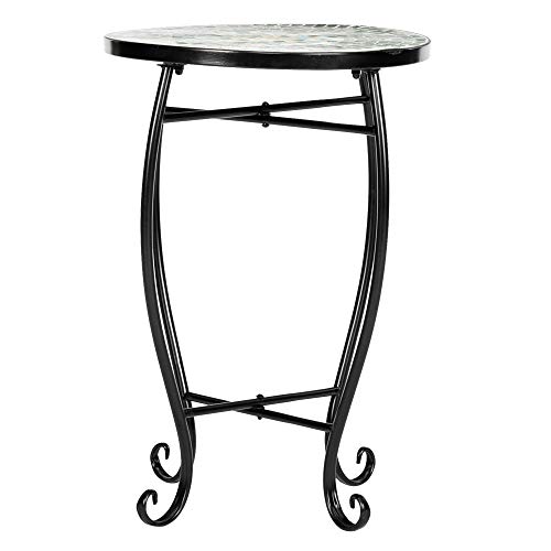 Henf Mosaic Side Table Outdoor Patio Accent Table, 14" Round Coffee Table End Table Plant Stand Decor for Porch Balcony Deck Pool