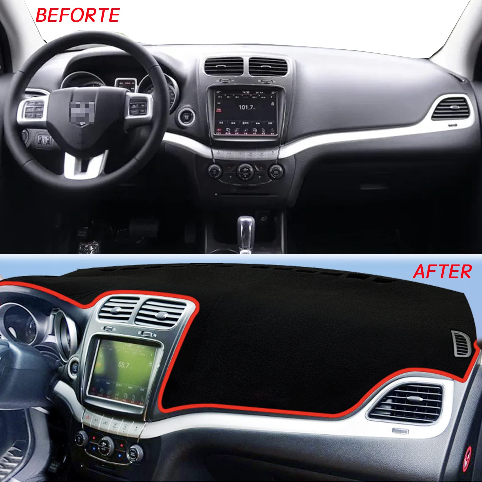 KEEGTBOX Dash Mat Cover Custom Interior Center Console Compatible with Dodge Journey 2011 2012 2013 2014 2015 2016 2017 2018 2019 2020 Dashboard mat Covers Accessories (Red Rim)