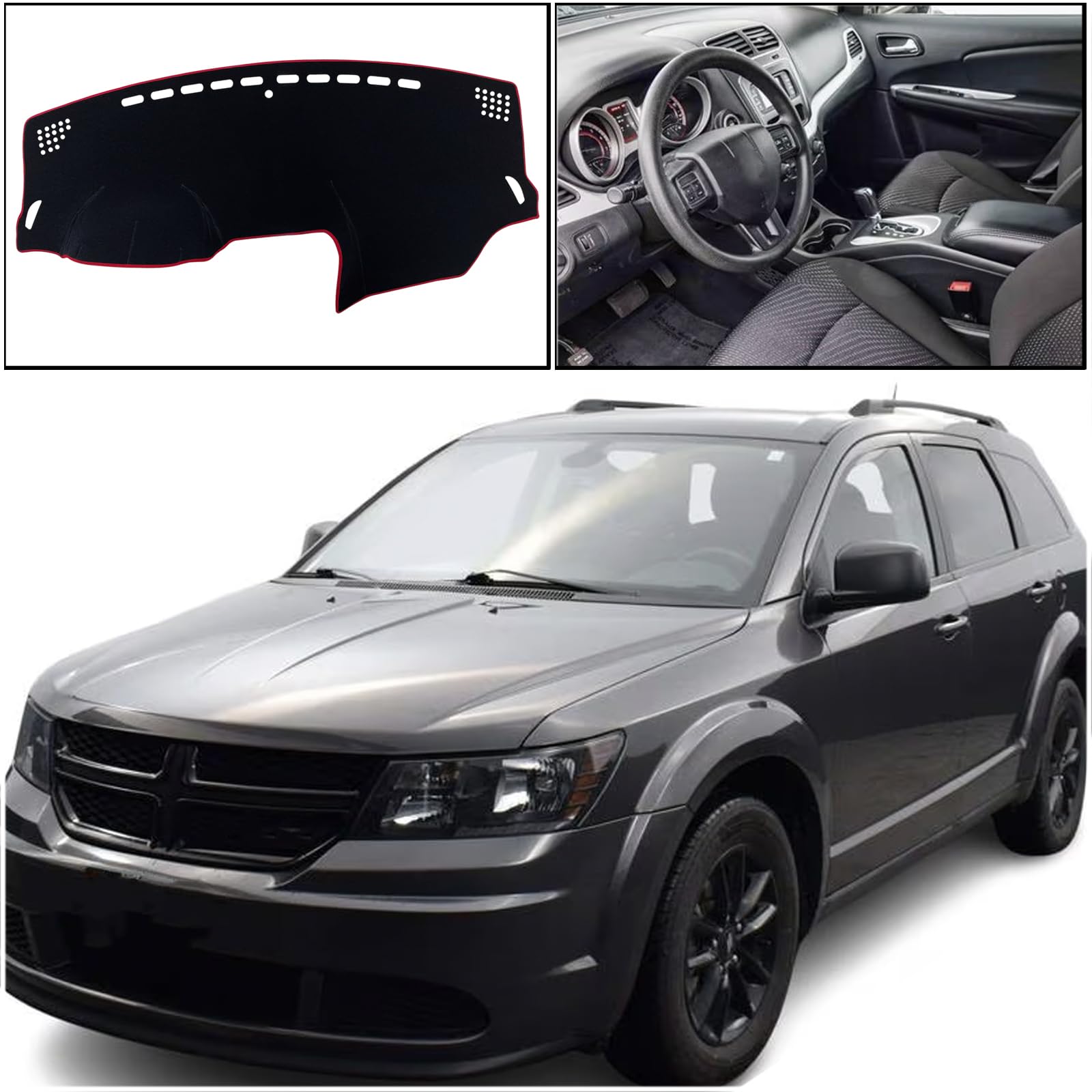 KEEGTBOX Dash Mat Cover Custom Interior Center Console Compatible with Dodge Journey 2011 2012 2013 2014 2015 2016 2017 2018 2019 2020 Dashboard mat Covers Accessories (Red Rim)