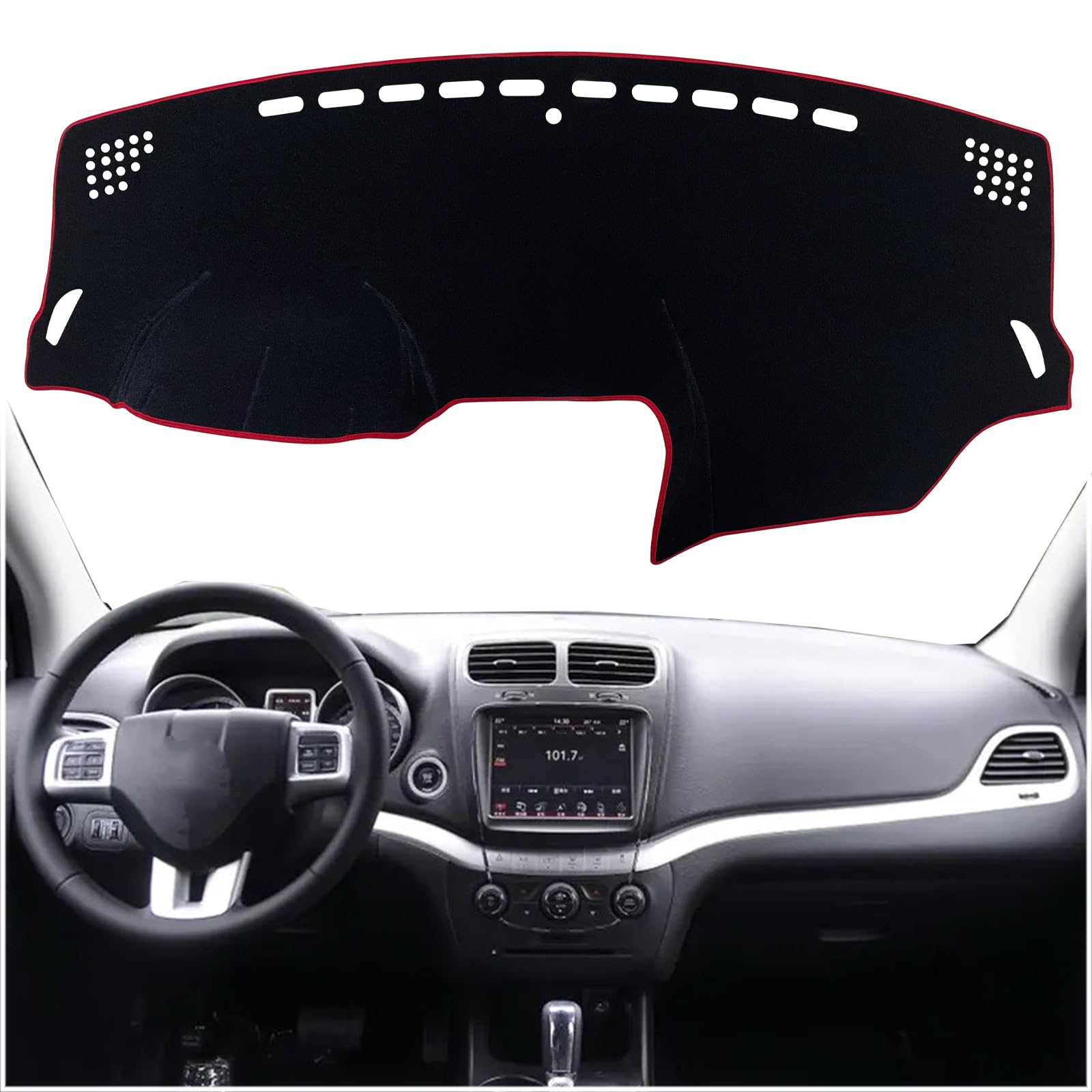 KEEGTBOX Dash Mat Cover Custom Interior Center Console Compatible with Dodge Journey 2011 2012 2013 2014 2015 2016 2017 2018 2019 2020 Dashboard mat Covers Accessories (Red Rim)