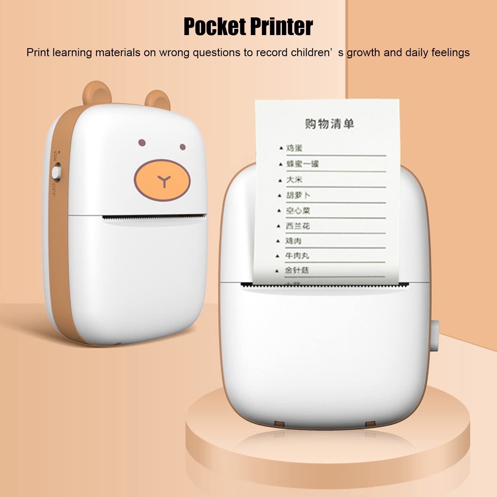 Mini Photo Printer, Cute Bear Shape Wireless Photo Printer, Portable Printer for Smartphones, Compatible with OX S, Android & Bluetooth Devices, Pocket-Size, 57 x 30mm Printing Paper