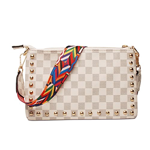 OANEXX Leopard Cheetah Print Crossbody Bag for Women Small Envelope Evening Clutch with Guitar Strap Gold Chain Leopard Purse (Beige Plaid)
