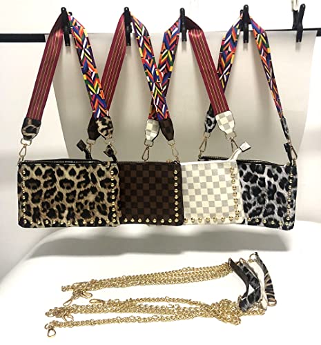 OANEXX Leopard Cheetah Print Crossbody Bag for Women Small Envelope Evening Clutch with Guitar Strap Gold Chain Leopard Purse (Beige Plaid)