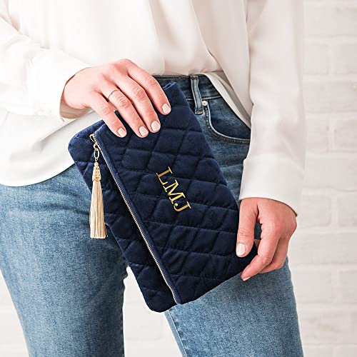 WEDDINGSTAR Custom Embroidered Fold Over Velvet Clutch - Navy Blue